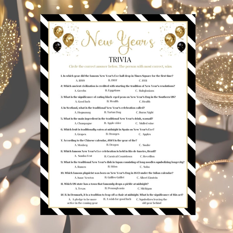 New Years Trivia Party Game Printable NYE Icebreaker - Etsy