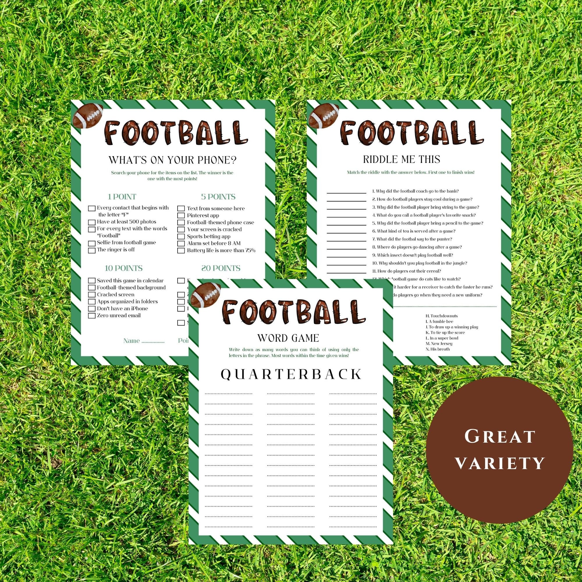 Printable Football Party Games Big Bundle, American Football for Kids ...