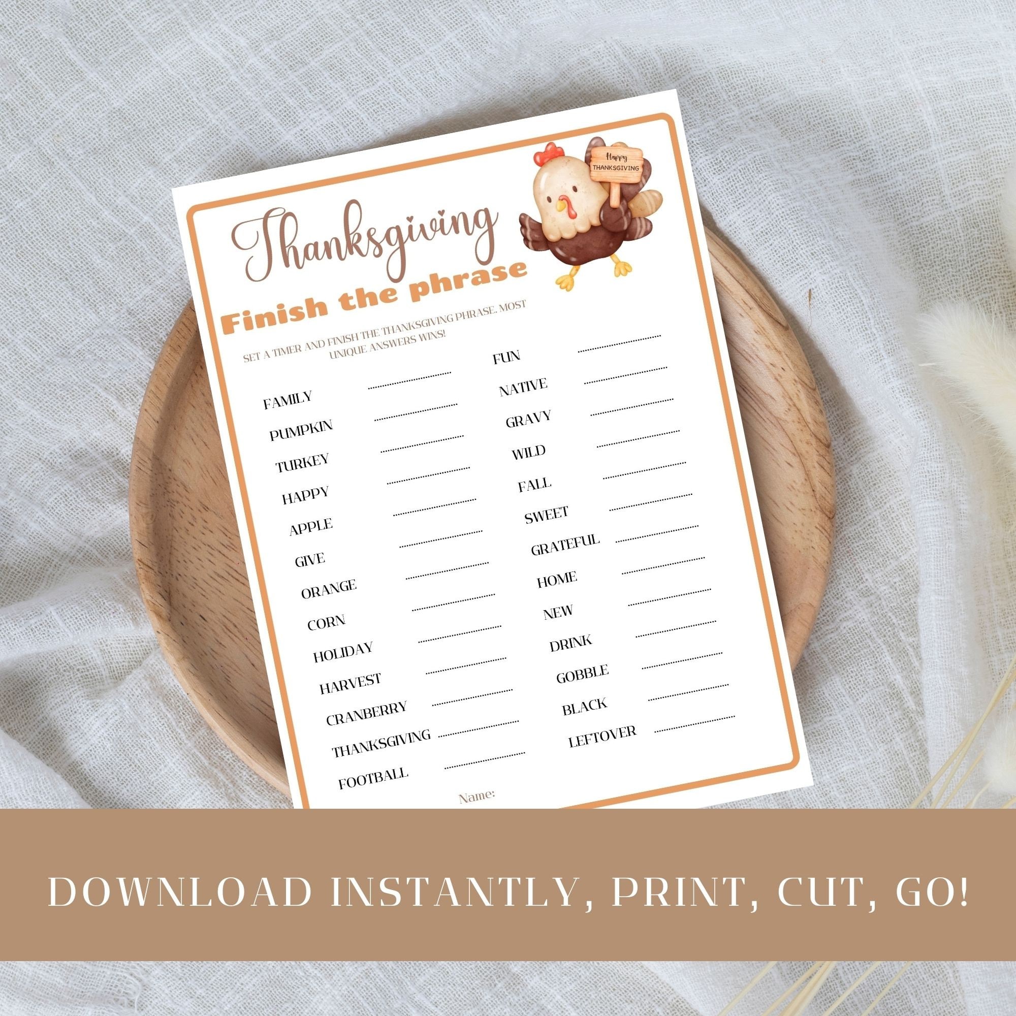 Thanksgiving Finish the Phrase Game for Kids and Adults, Fall Activity ...