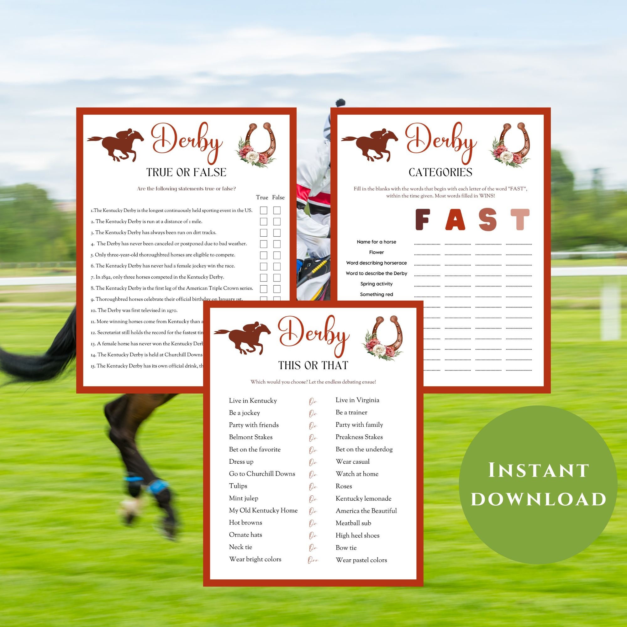 Derby Games Printable Big Bundle, Triple Crown Party, Horserace, Fun ...