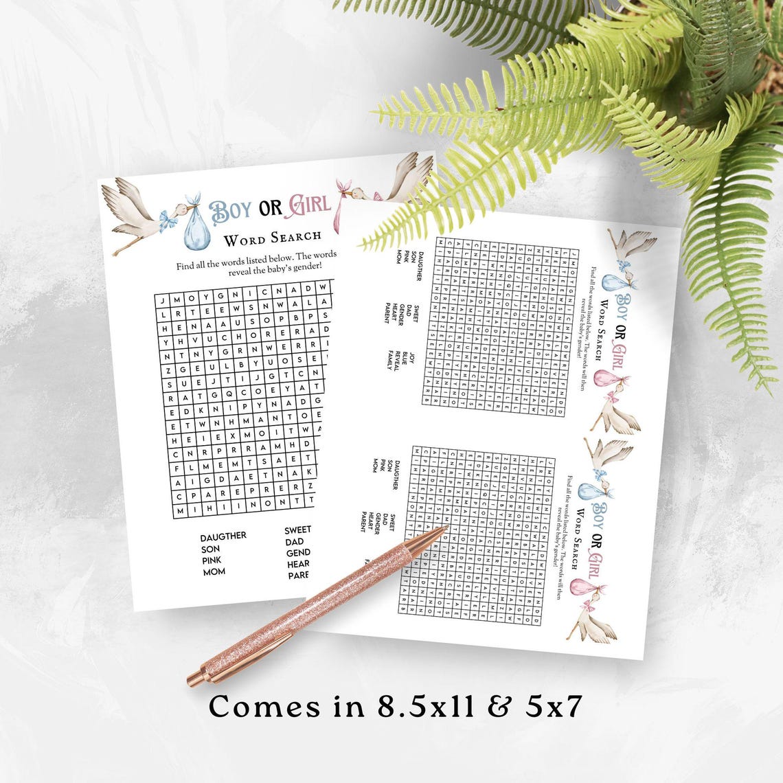 It's a Boy Puzzle, Gender Reveal Word Search Activity, Baby Shower Game ...