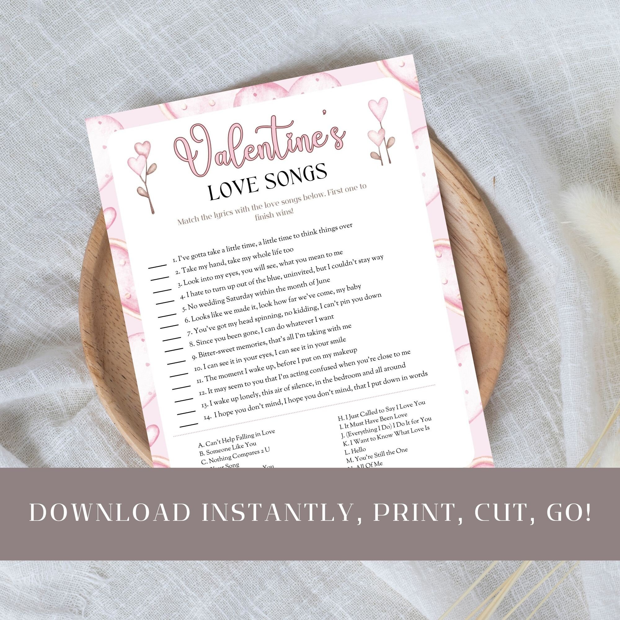 Love Songs Match, Valentine's Day Party Games, DIY Best Game for V Day ...