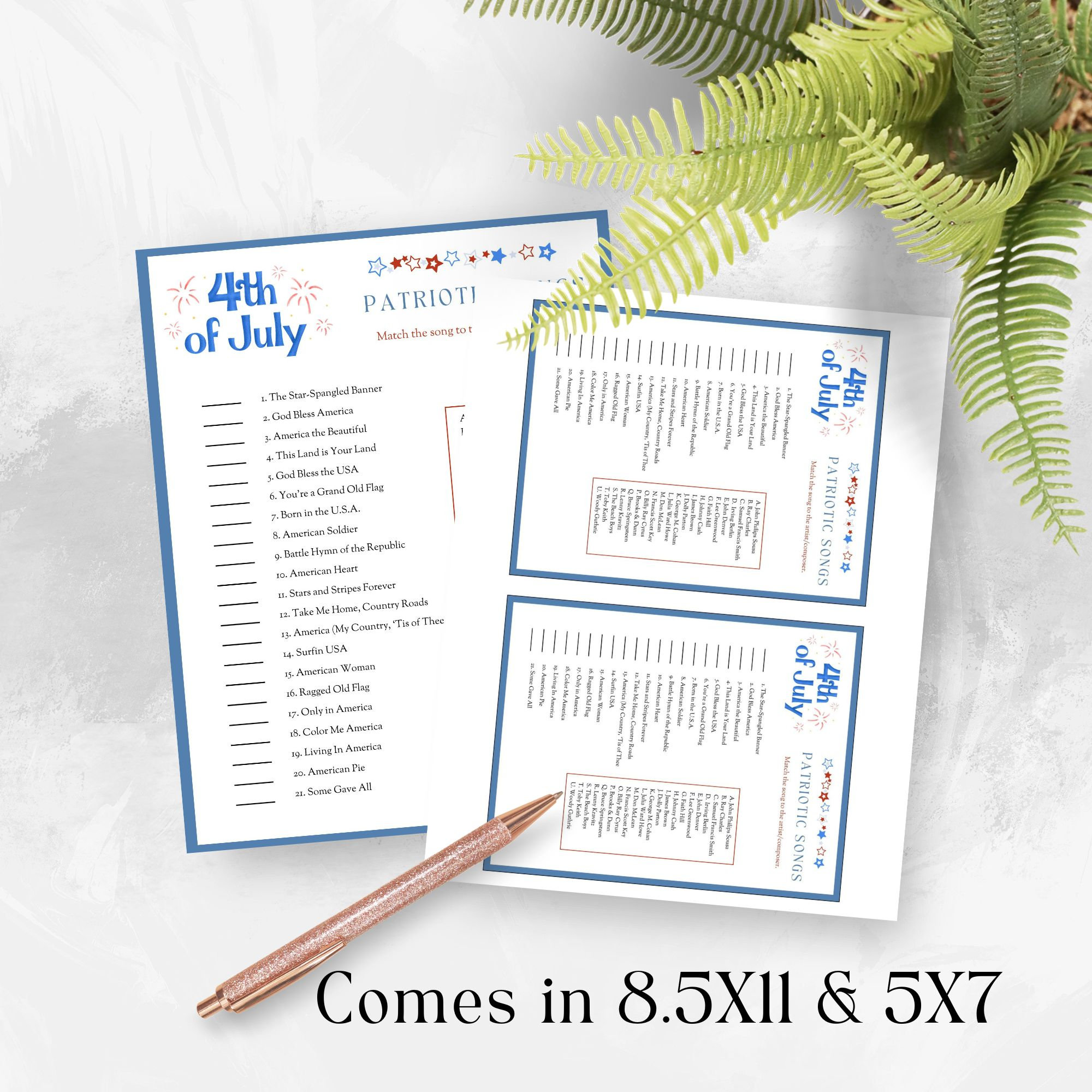 Patriotic Songs Match, 4th of July Party Game, Fourth, Kids & Adults ...