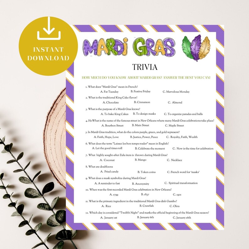Mardi Gras Party Game, Trivia Questions, New Orleans Carnival Fun ...