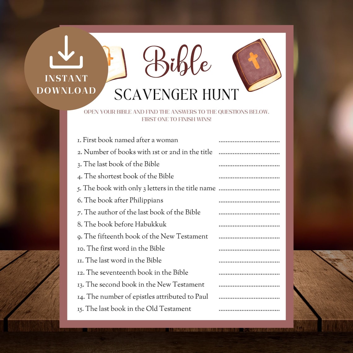 Books of the Bible Scavenger Hunt Game, Fun Sunday School Quiz ...