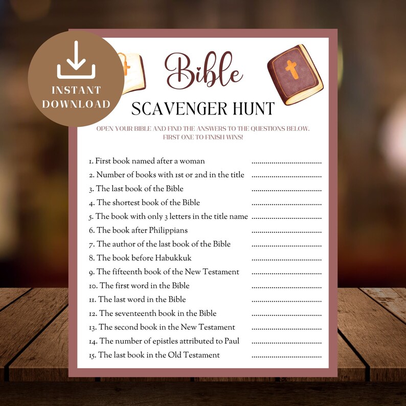 Books of the Bible Scavenger Hunt Game, Fun Sunday School Quiz ...