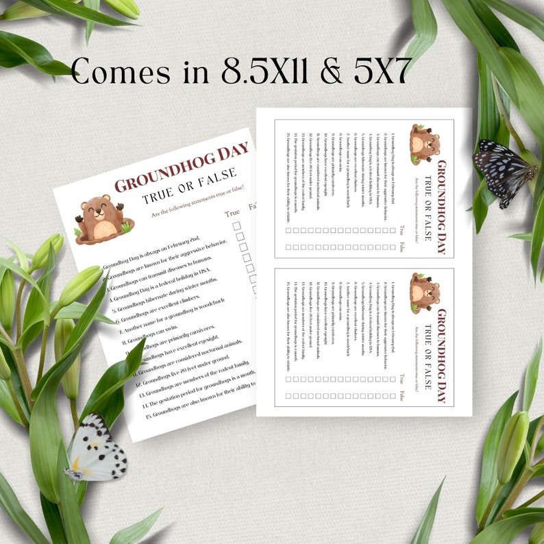 Groundhog Day True or False Trivia, Fun Groundhog Party Game for Kids ...