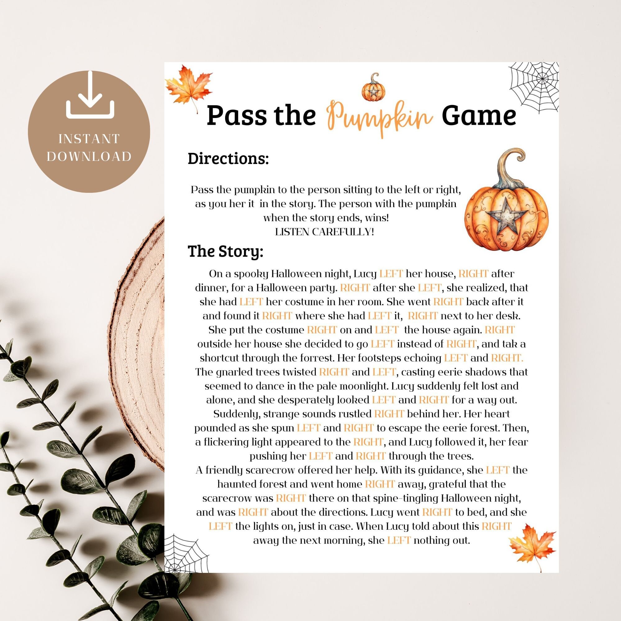 Pass the Pumpkin Game Halloween Printable, Left Right Game Party Games ...