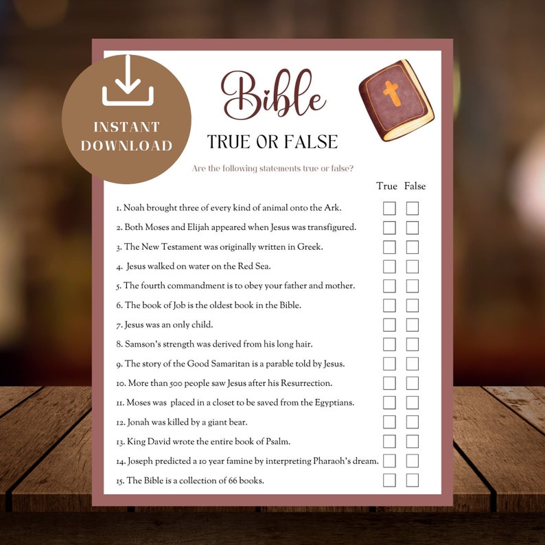 Bible True or False Trivia Game, Fun Sunday School Quiz, Christian ...