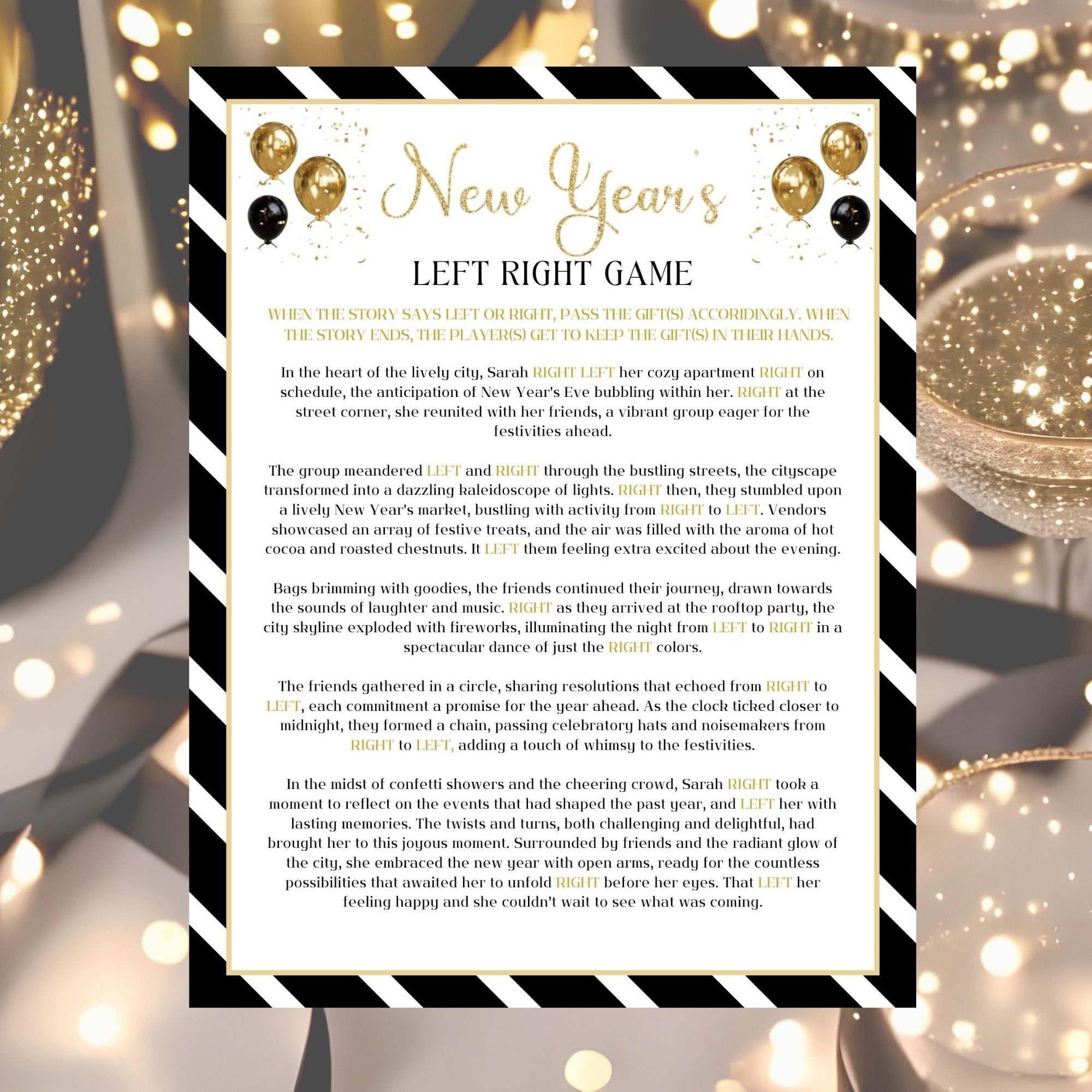 New Year's Left and Right, Pass the Prize New Year's Eve Party Fun ...