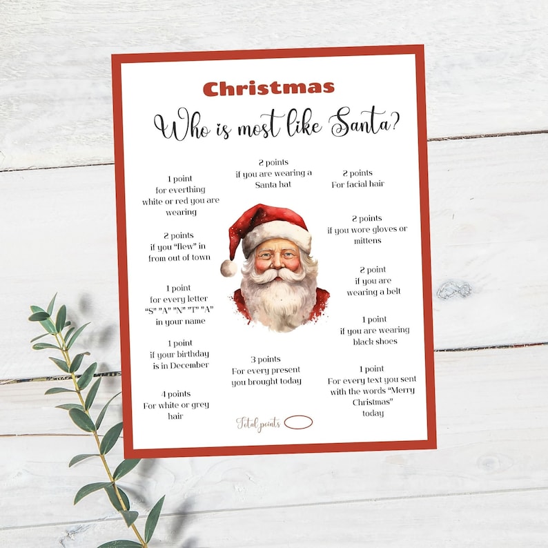 Christmas Who is Most Like Santa, Ice Breaker Game, Printable Family ...