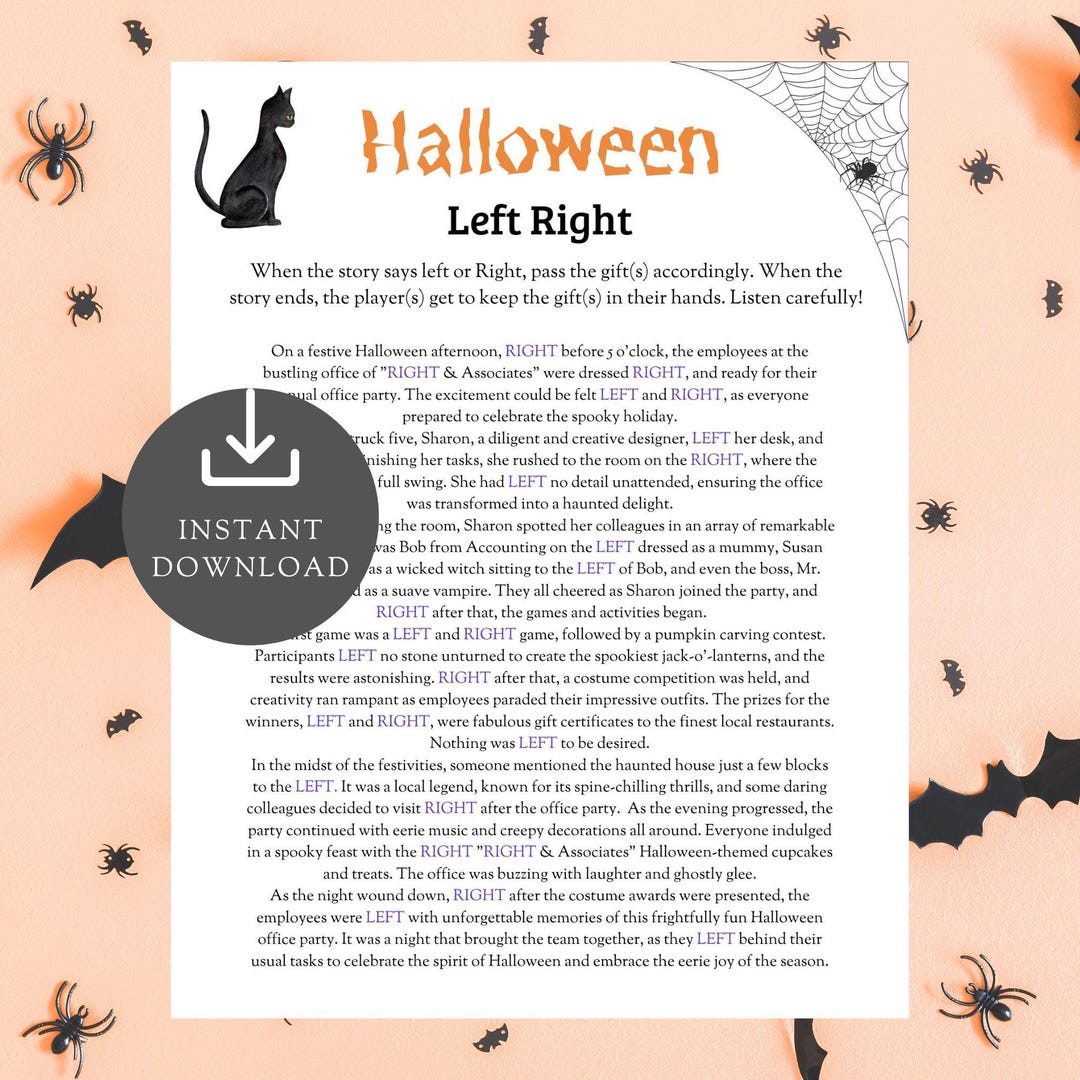Left Right Game Halloween Printable, Office Party Game Halloween Party ...