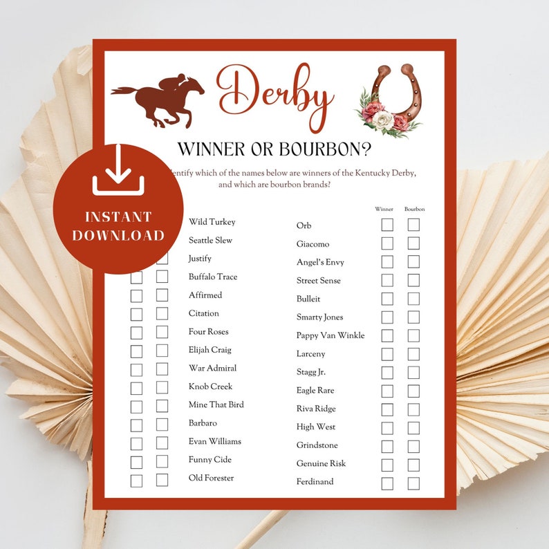 Derby Games Printable, Winner or Bourbon? Triple Crown Party, Horserace ...
