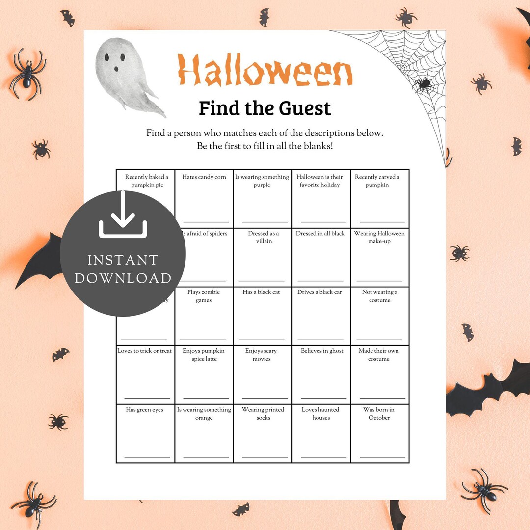 Find the Guest Human Bingo, Halloween Printable, Party Games for Kids ...