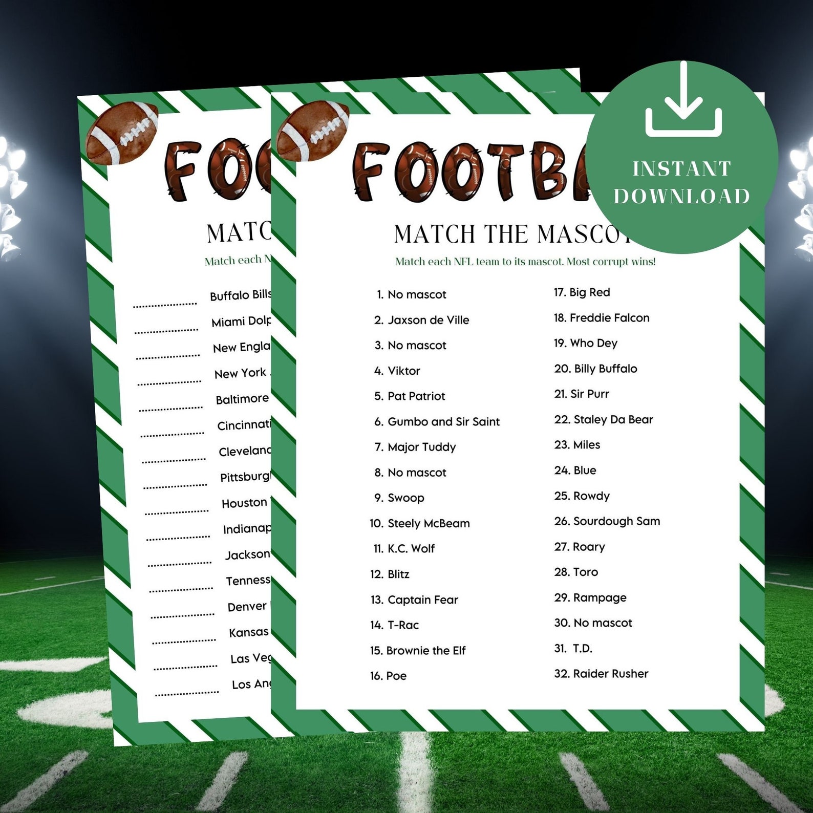 Football Teams Mascot Match up Trivia Game, American Football Games for ...