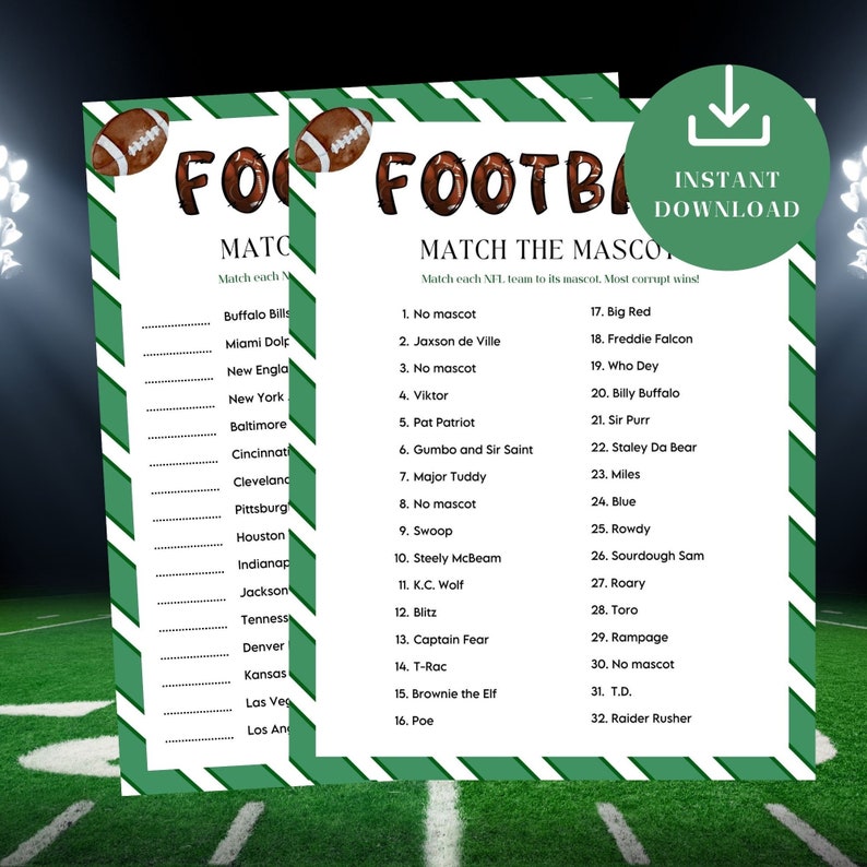 Football Teams Mascot Match up Trivia Game, American Football Games for ...