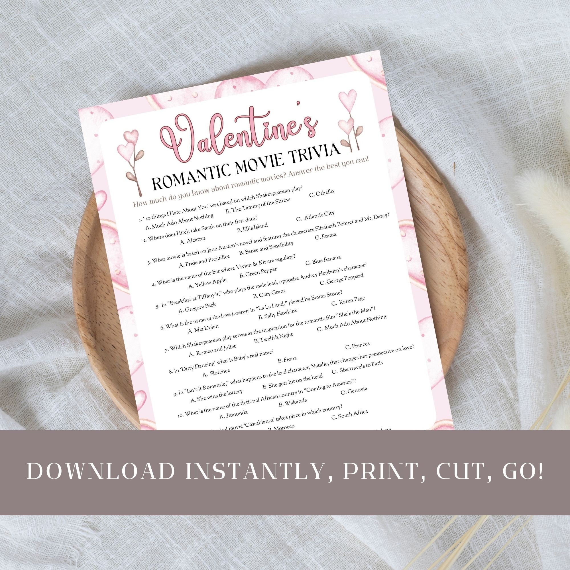 Romantic Movie Trivia Questions, Valentine's Day Party Game, Girls ...