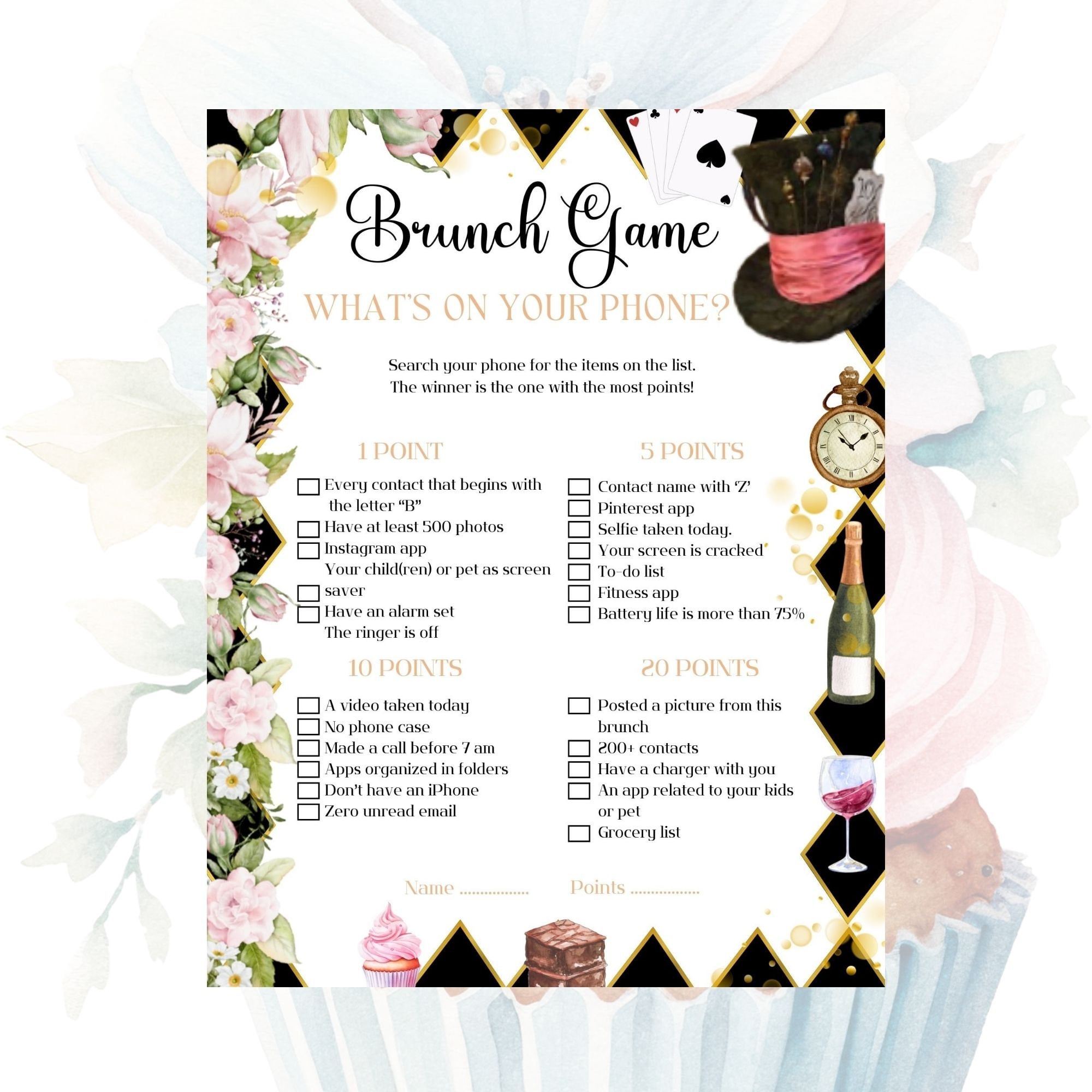 Brunch Party Game, What's on Your Phone, Girls Lunch Fun Activity ...