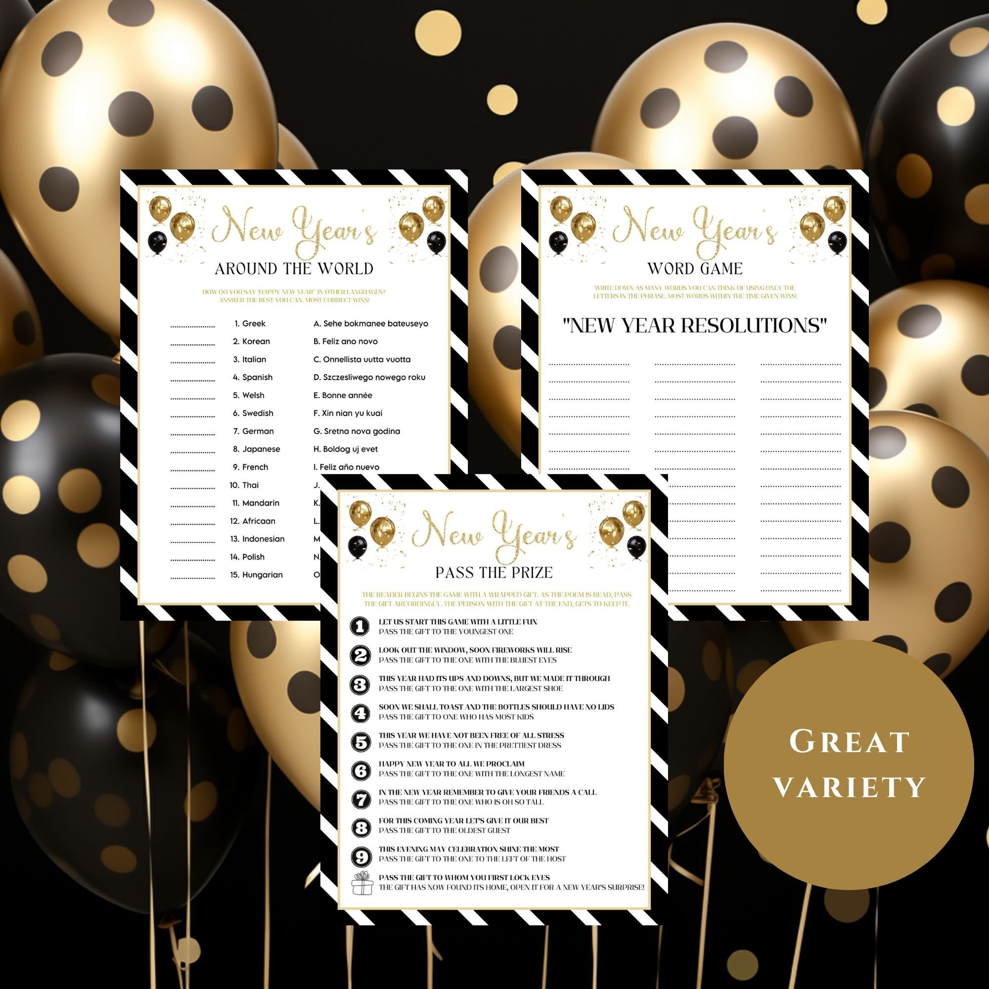 New Year's Game Bundle, Printable Family Games, Virtual Party, New ...