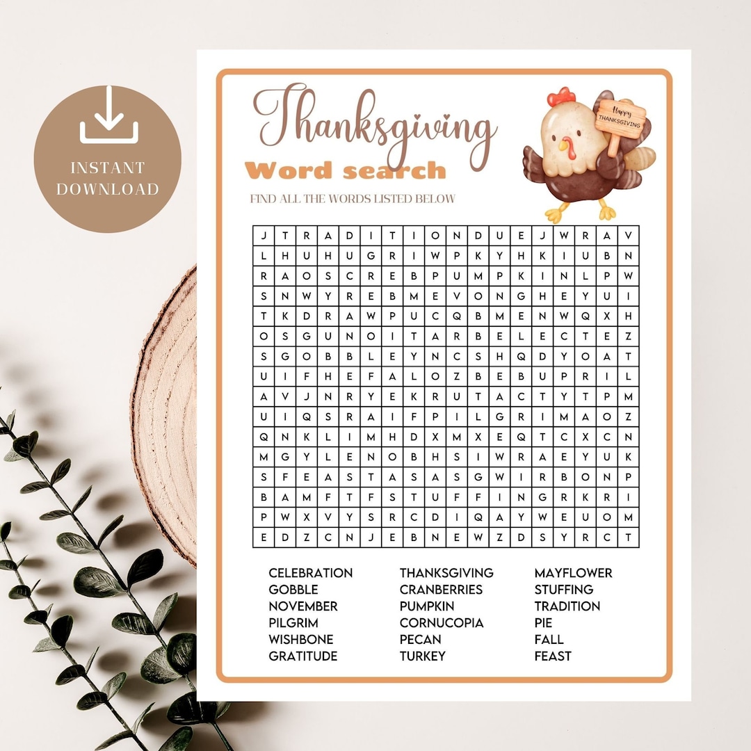 Thanksgiving Word Search Game for Kids and Adults, Last Minute Party ...