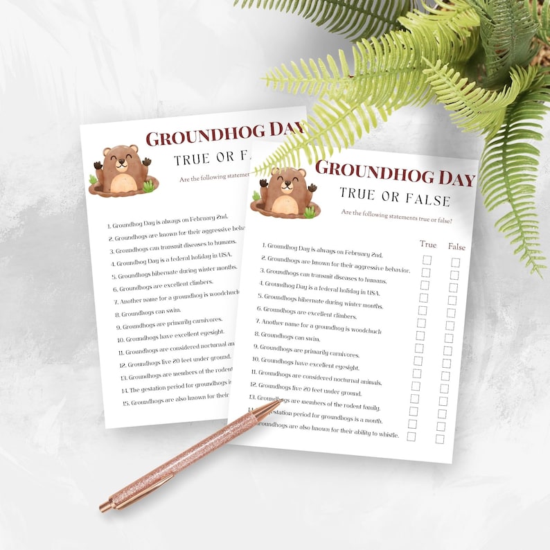 Groundhog Day True or False Trivia, Fun Groundhog Party Game for Kids ...