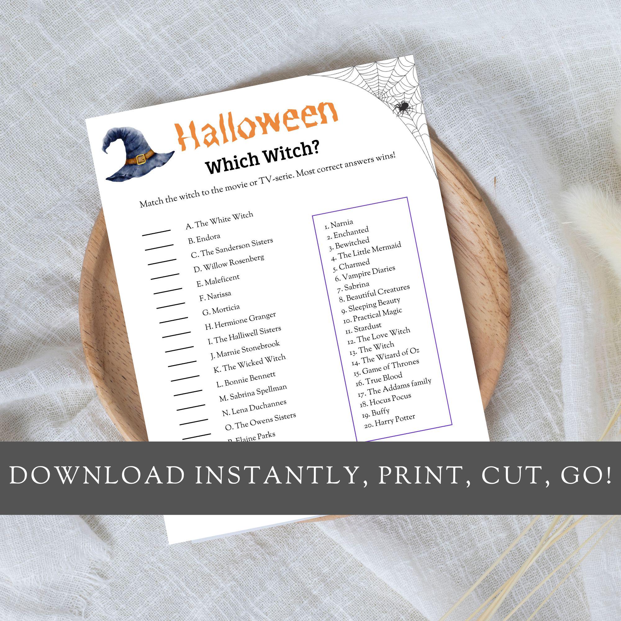 Match the Witch Game, Fun Printable, Halloween Party, Witches Night Out ...