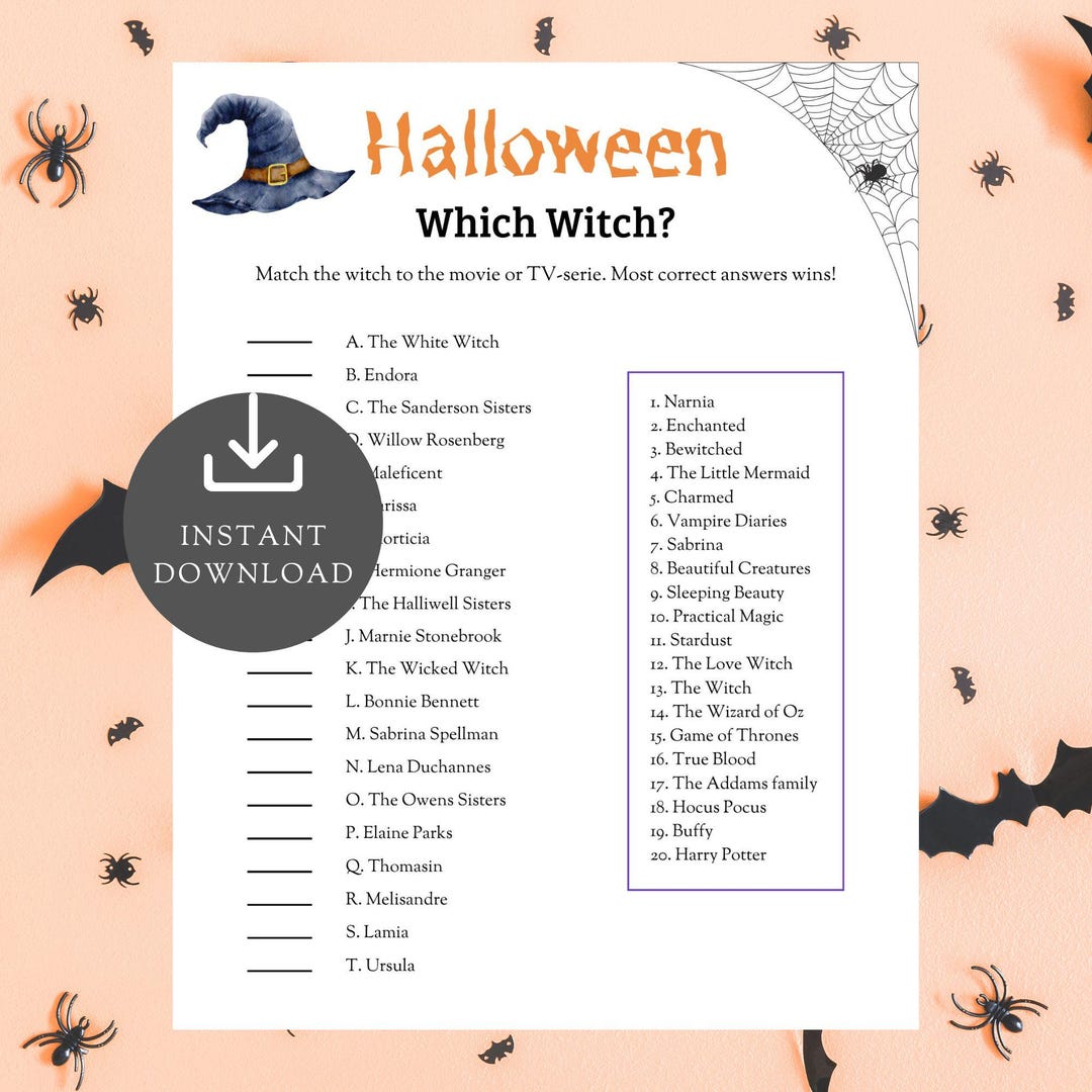 Match the Witch Game, Fun Printable, Halloween Party, Witches Night Out ...