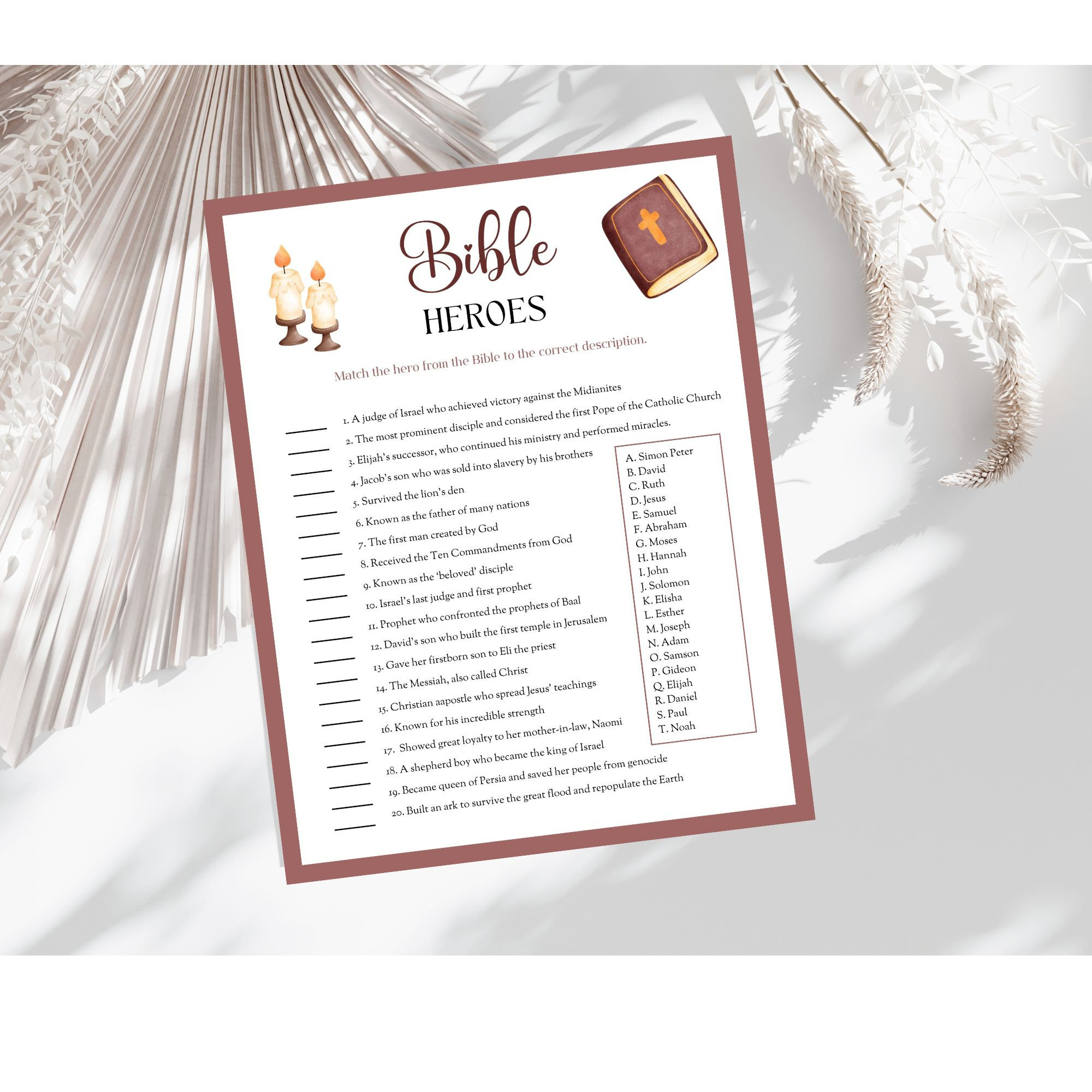 Bible Heroes Matching Game, Bible Activity for Sunday School, Youth ...