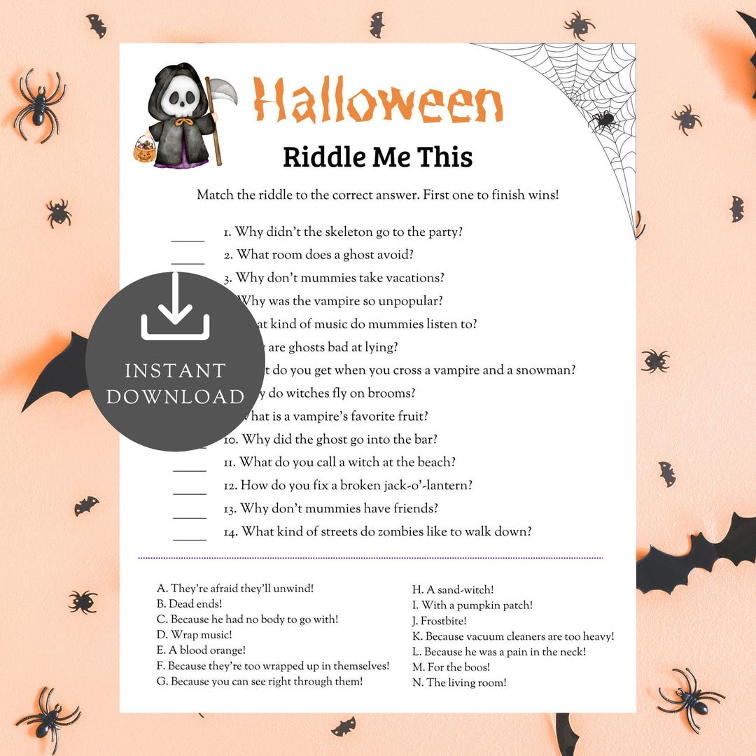 Halloween Party Game, Riddle Me This, Funny Jokes, Icebreaker Holiday ...