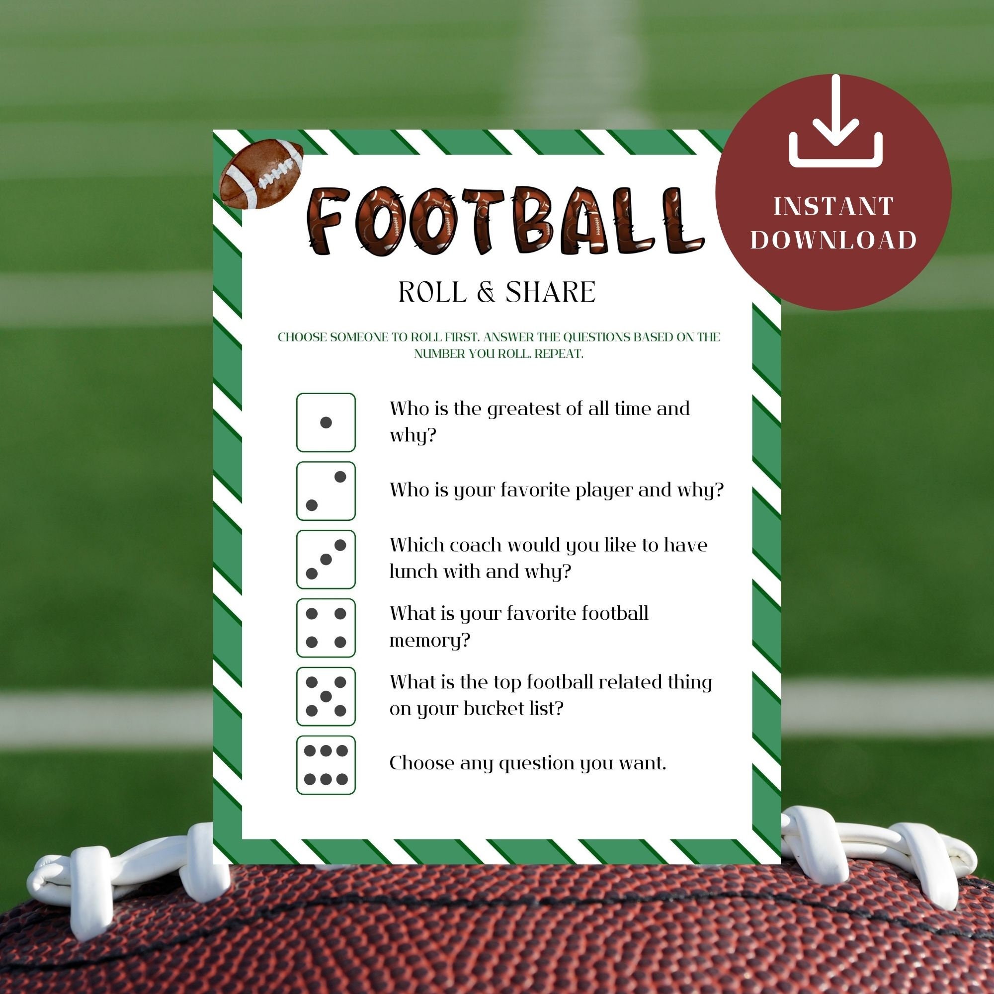 Football Party Games, Dice Roll & Share Questions, American Football ...