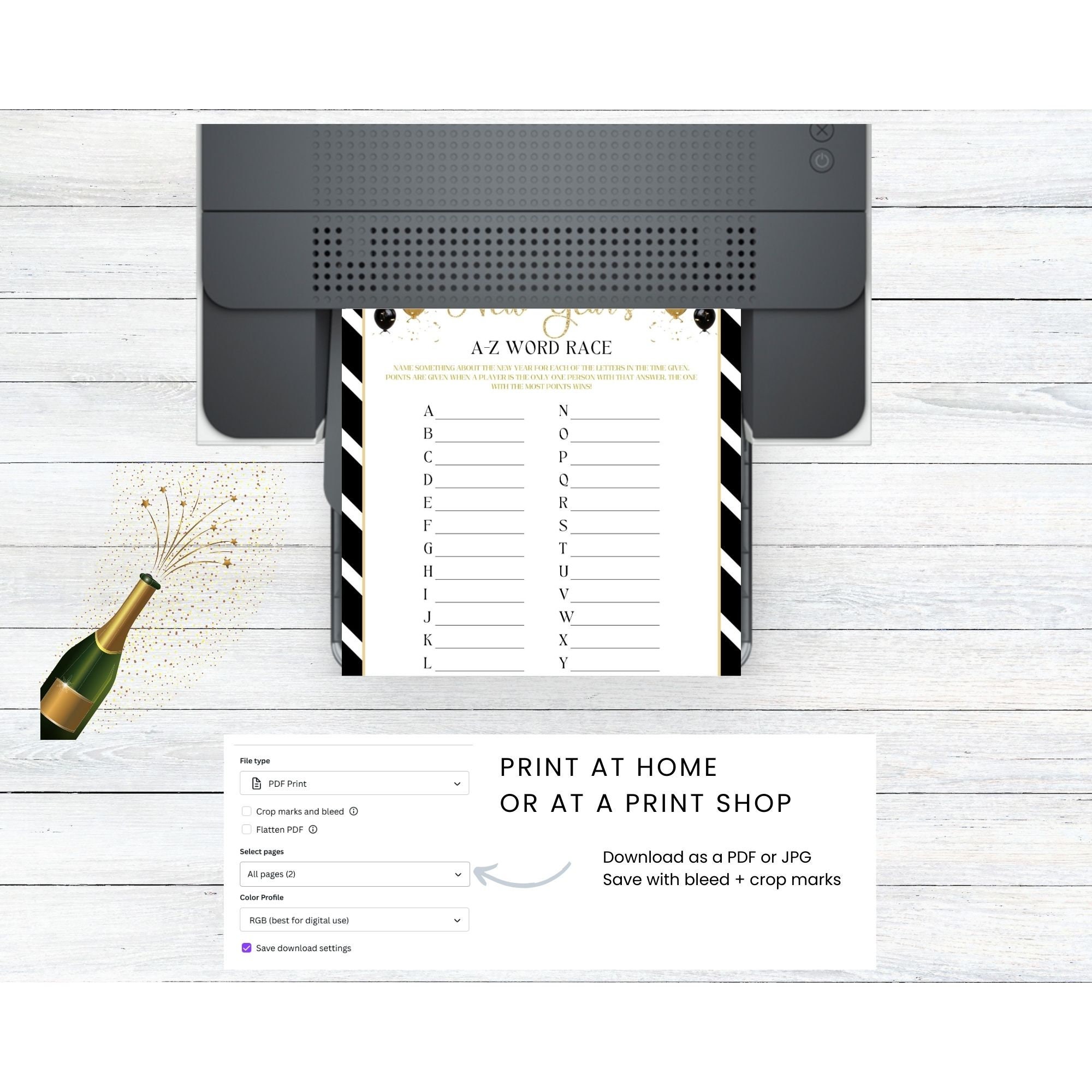 New Years Party Game Printable, A-Z Word Race, NYE Icebreaker Activity ...