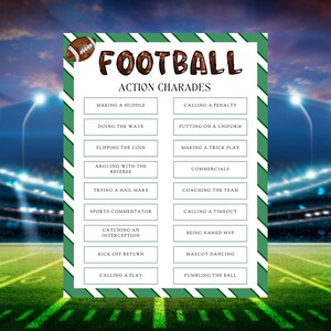 Football Action Charades, 42 Cards, American Football Party Game Day ...