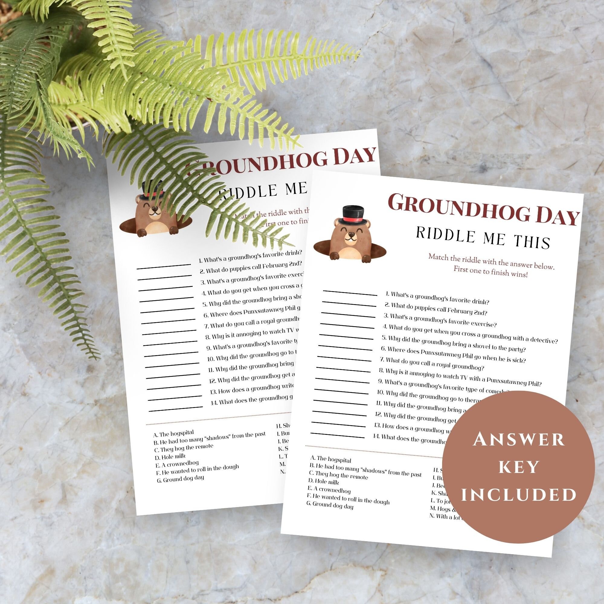 Groundhog Day Riddle Me This, Fun Groundhog Party Game for Kids and ...