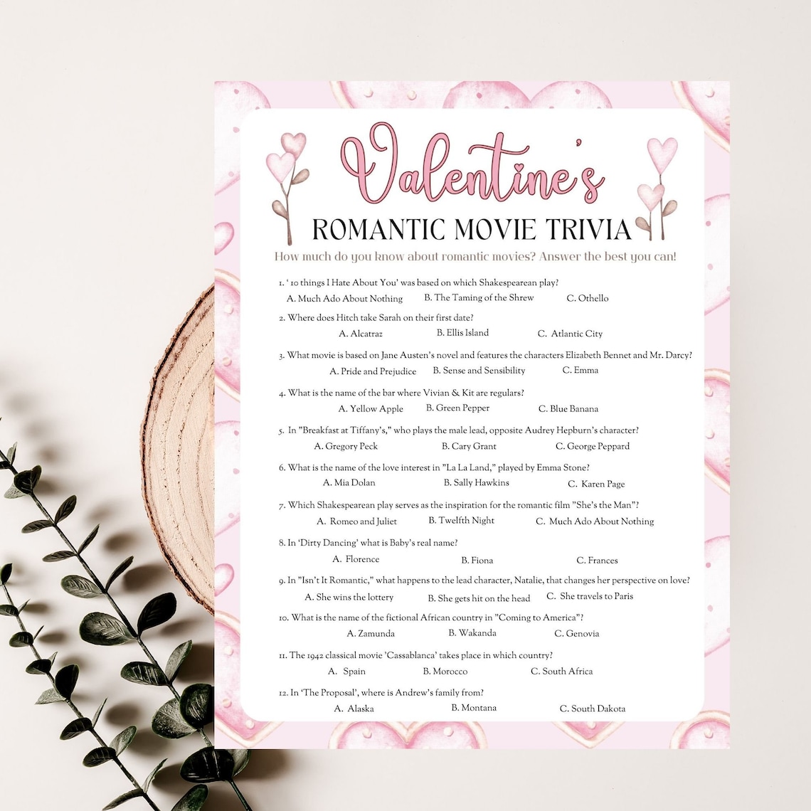 Romantic Movie Trivia Questions, Valentine's Day Party Game, Girls ...