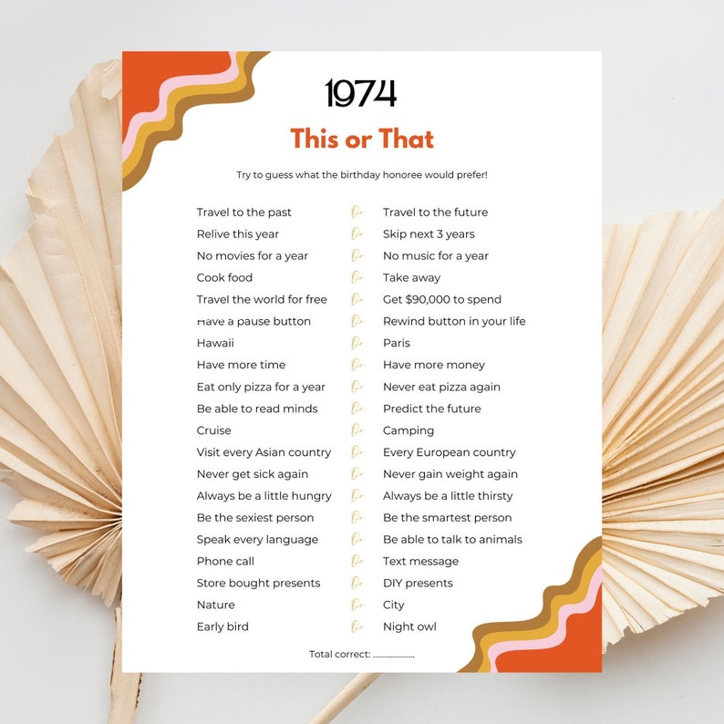 51th Birthday Party Game 70s, Born in 1974, How Well Do Your Know ...