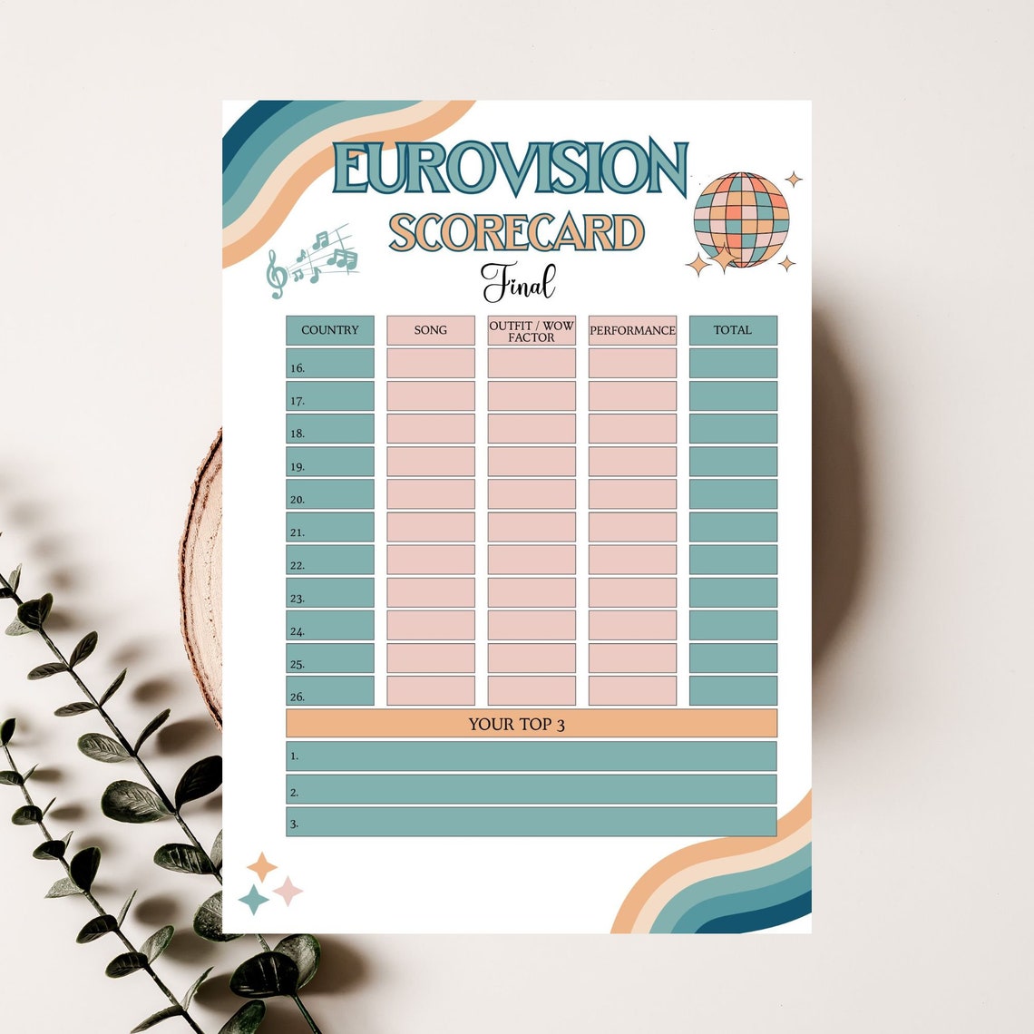 Eurovision Printable, ESC SCORECARDS, Song Contest Party Game Night ...