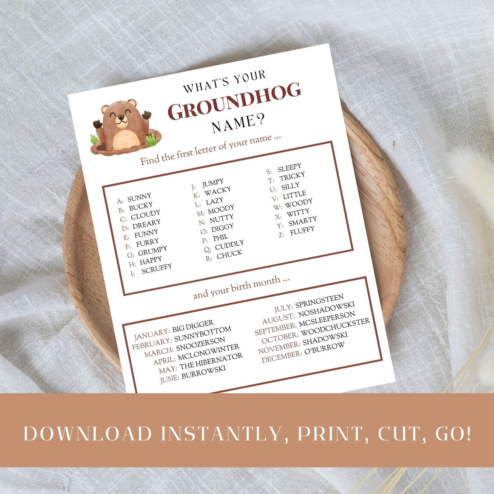 What's Your Groundhog Name, Fun Party Game for Kids and Adults, Name ...