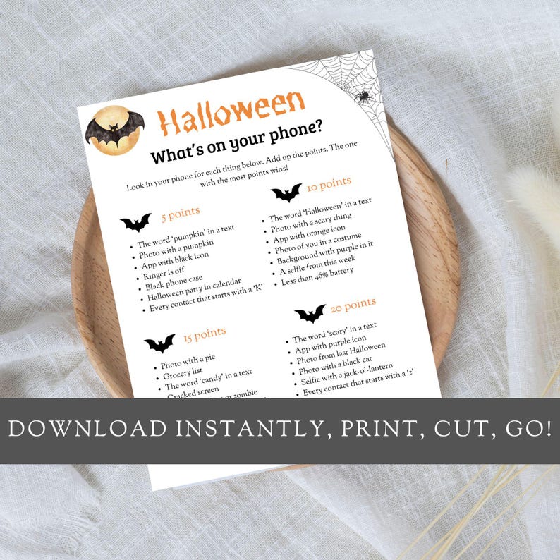 What's on Your Phone Halloween Printable, Party Games for Kids Teens ...