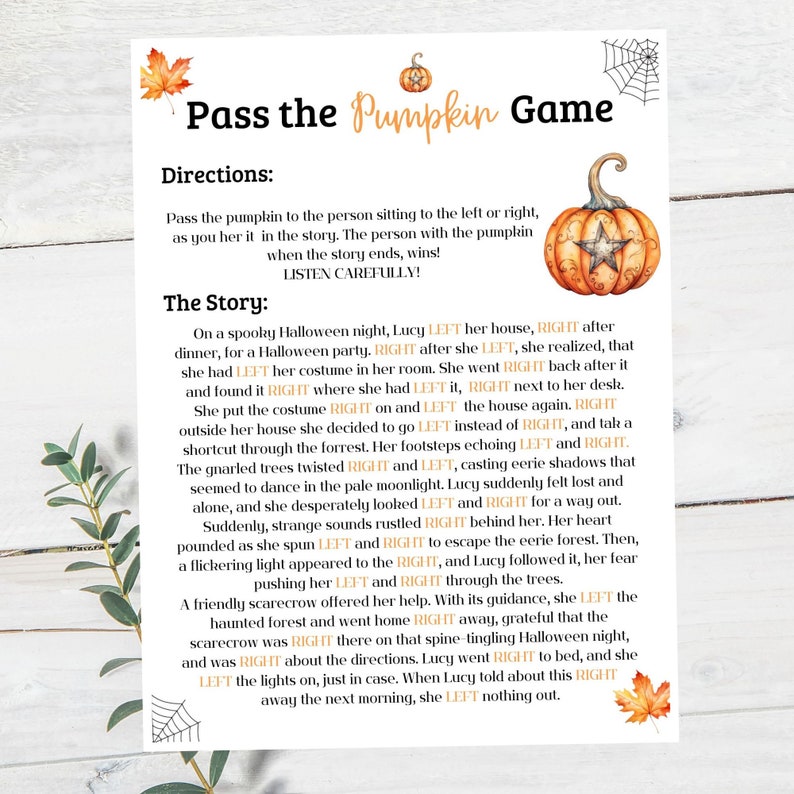 Pass the Pumpkin Game Halloween Printable Left Right Game - Etsy