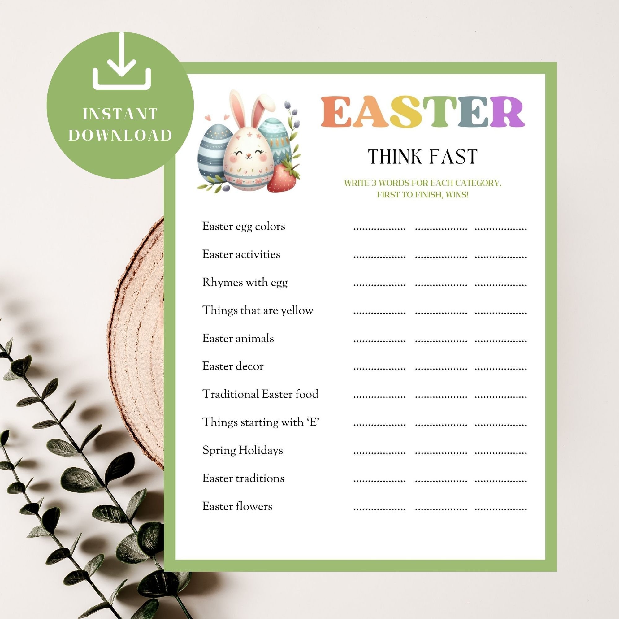 Easter Party Game, Think Fast, Fun Spring Activity for Kids Adults ...
