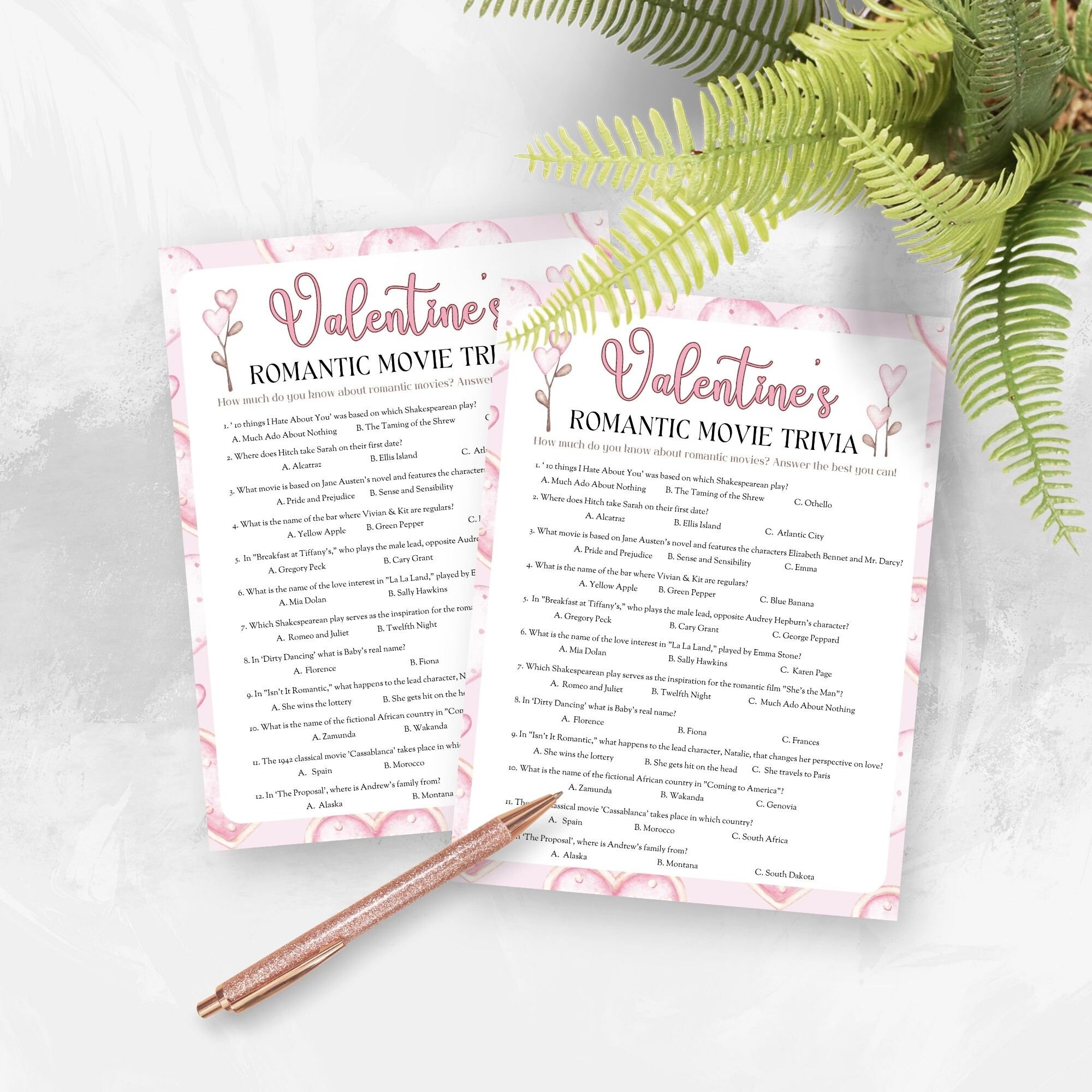 Romantic Movie Trivia Questions, Valentine's Day Party Game, Girls ...