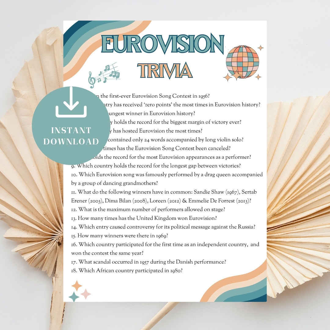 Eurovision Trivia Game Printable, ESC Song Contest Party Game Night ...