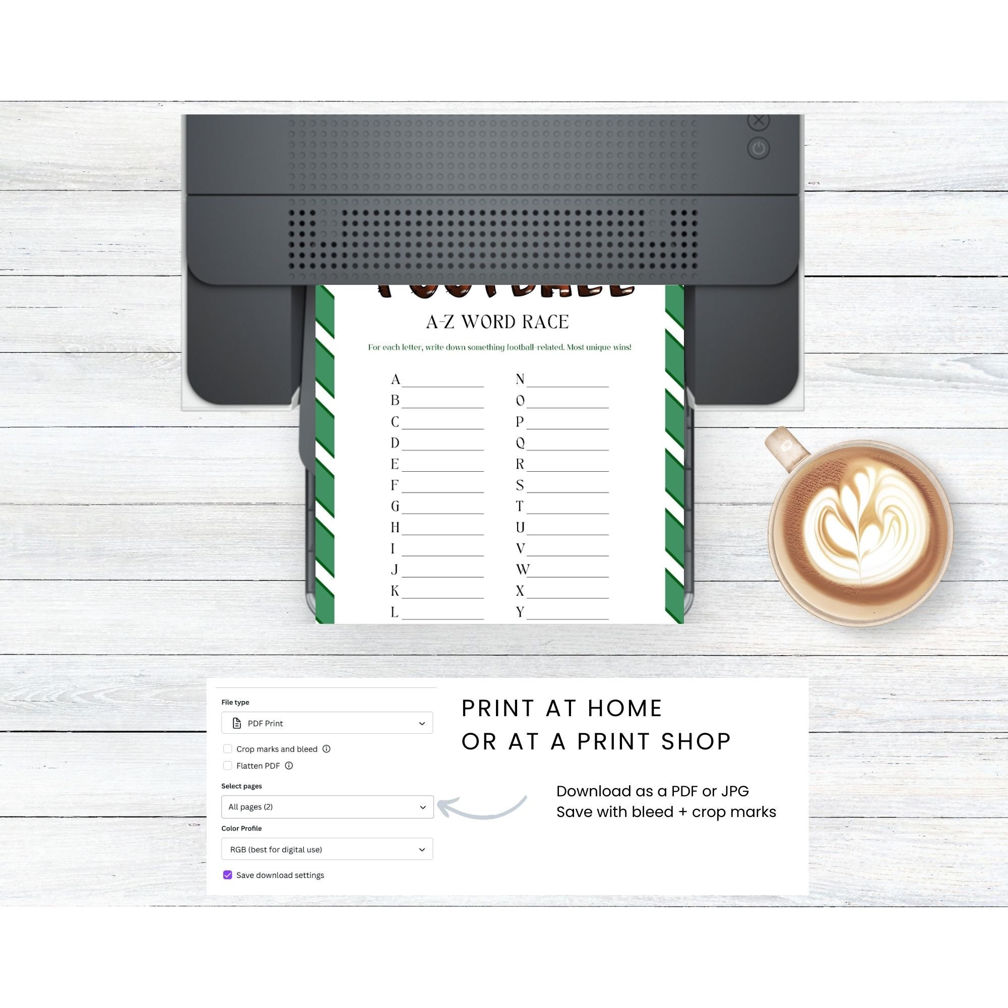 Football Party Games, A-Z Word Race, American Football Event for Kids ...