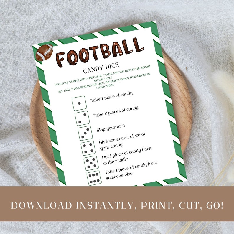 Football Party Games, Candy Dice, American Football Event for Kids ...