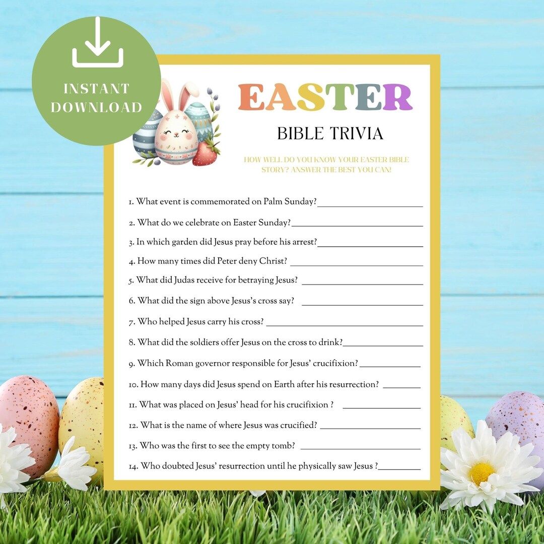 Bible Trivia Game, Christian Quiz, Easter Game for Church Kids Adults ...