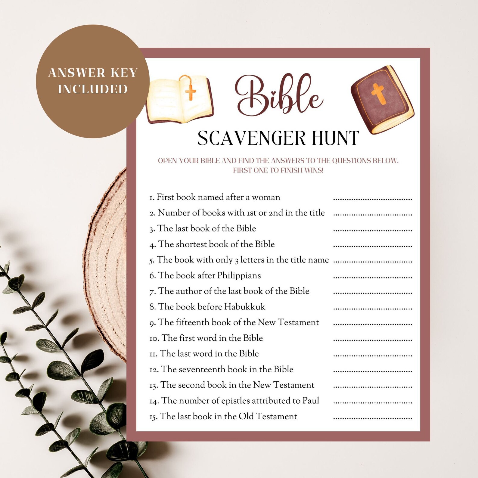 Books of the Bible Scavenger Hunt Game, Fun Sunday School Quiz ...