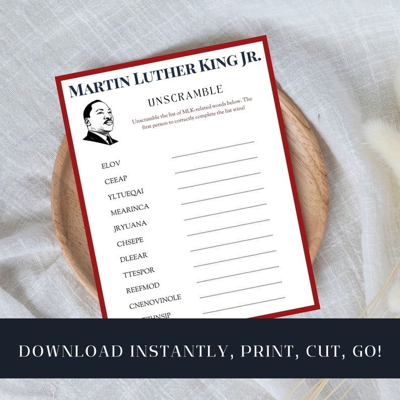 MLK Jr Day Unscramble Word Game, Celebrate Martin Luther King Jr ...