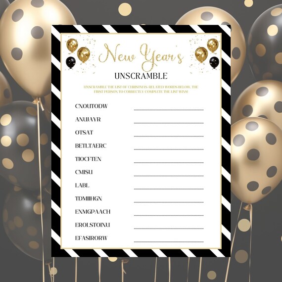 Easy Word Scramble New Years Party Game Word Scramble, Printable, NYE