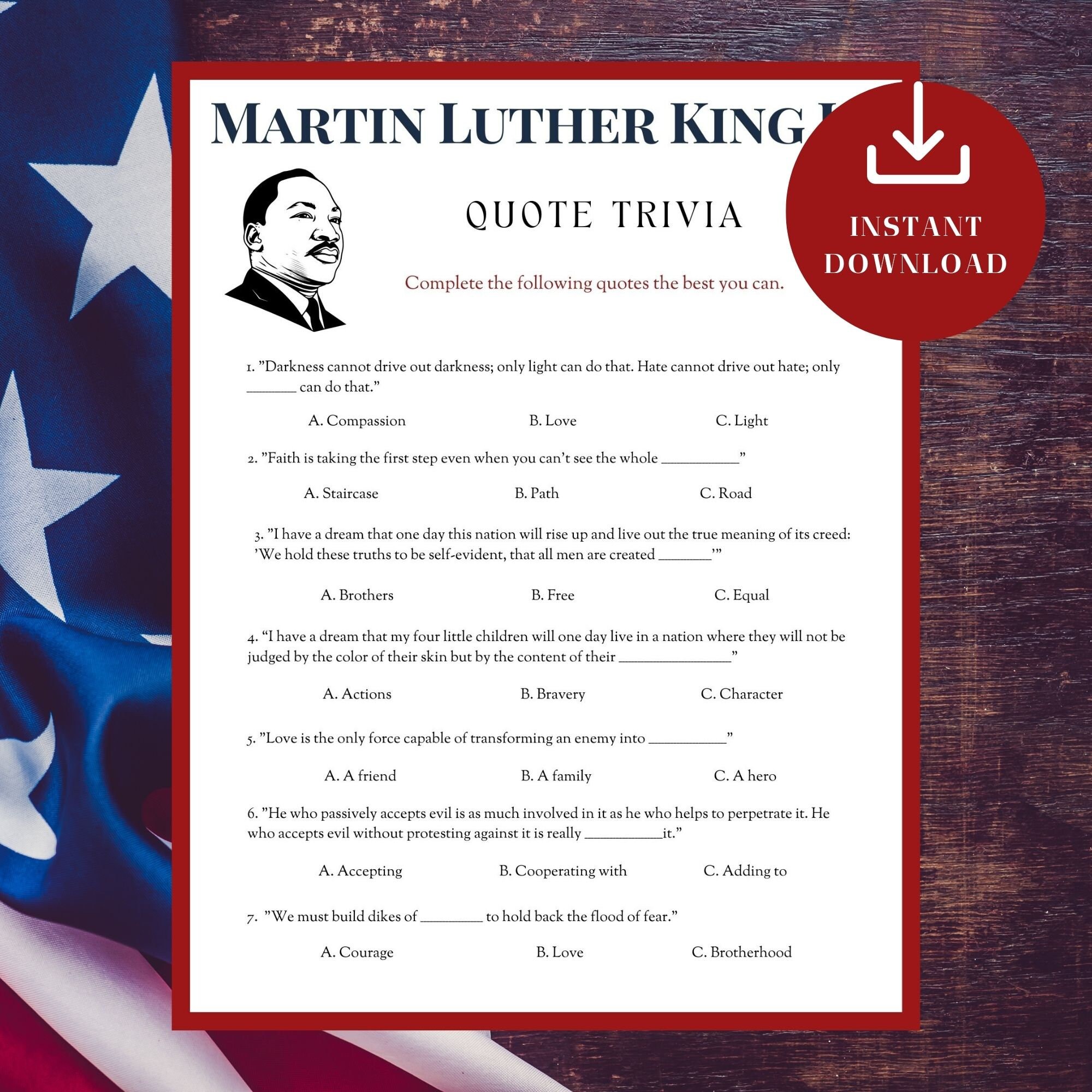 MLK Jr Day Quote Trivia, Celebrate Martin Luther King Jr., Classroom ...