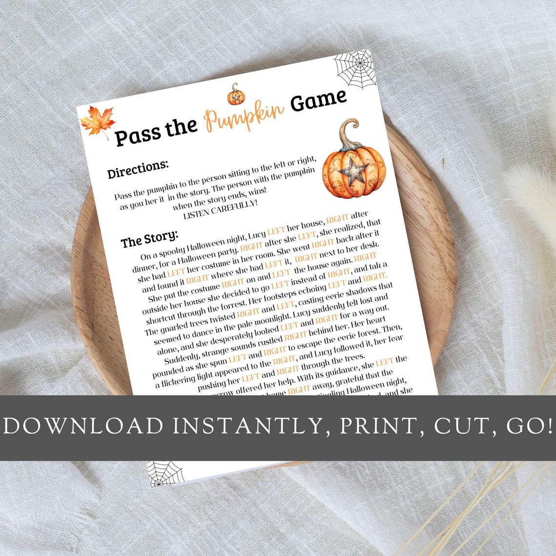 Pass the Pumpkin Game Halloween Printable, Left Right Party Games for ...